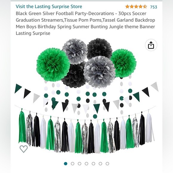 Amazon | Party Supplies | 3 Pc Black Silver Green Deco | Poshmark